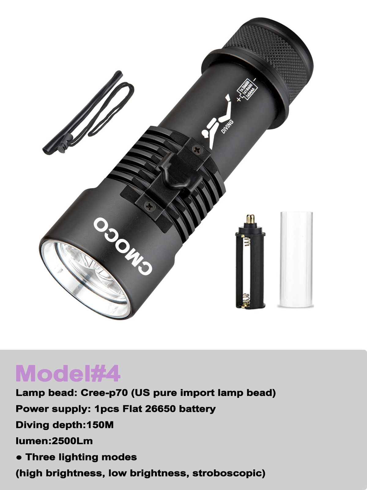 CMOCO CREE L2 P70 3000 LM Diving Flashlight Underwater 100m Waterproof ...