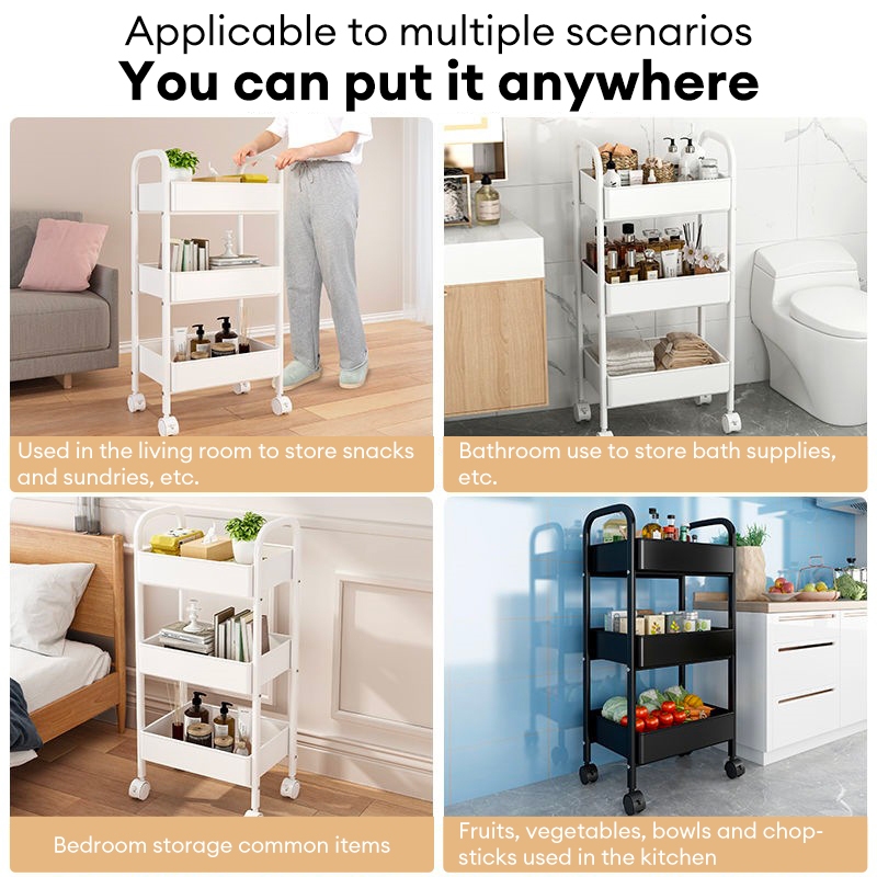 Trolley Cart Organizer 3/4/5 Tier Moving Rack Kitchen Storage Trolley ...