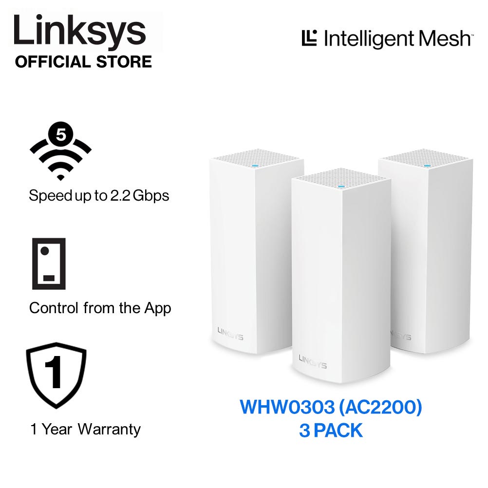 Linksys Velop AC2200 Tri-Band Whole Home Mesh WIFI 5 System, 3 Pack (WHW0303) | Shopee Philippines