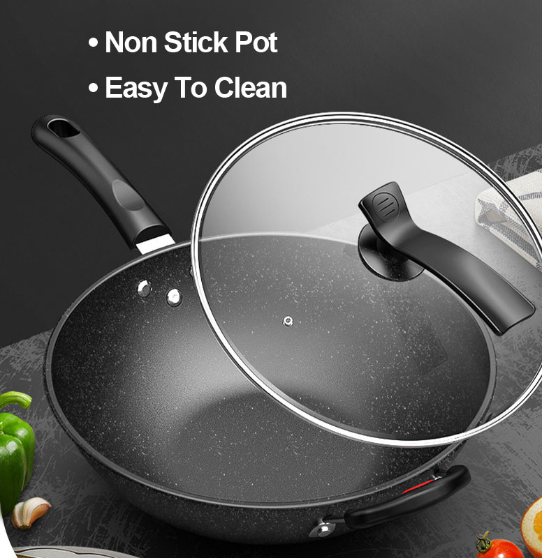 28/30/32CM Non-stick Wok Pan Frying Pan Kitchenware Medical Stone Pan Wok & Stir-fry Pans with ...