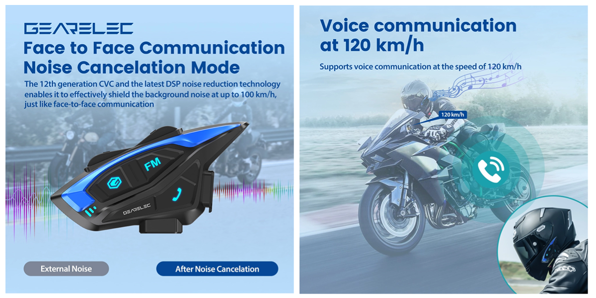 GEARELEC Shark Bluetooth Motorcycle Intercom Helmet Headset 1000m ...