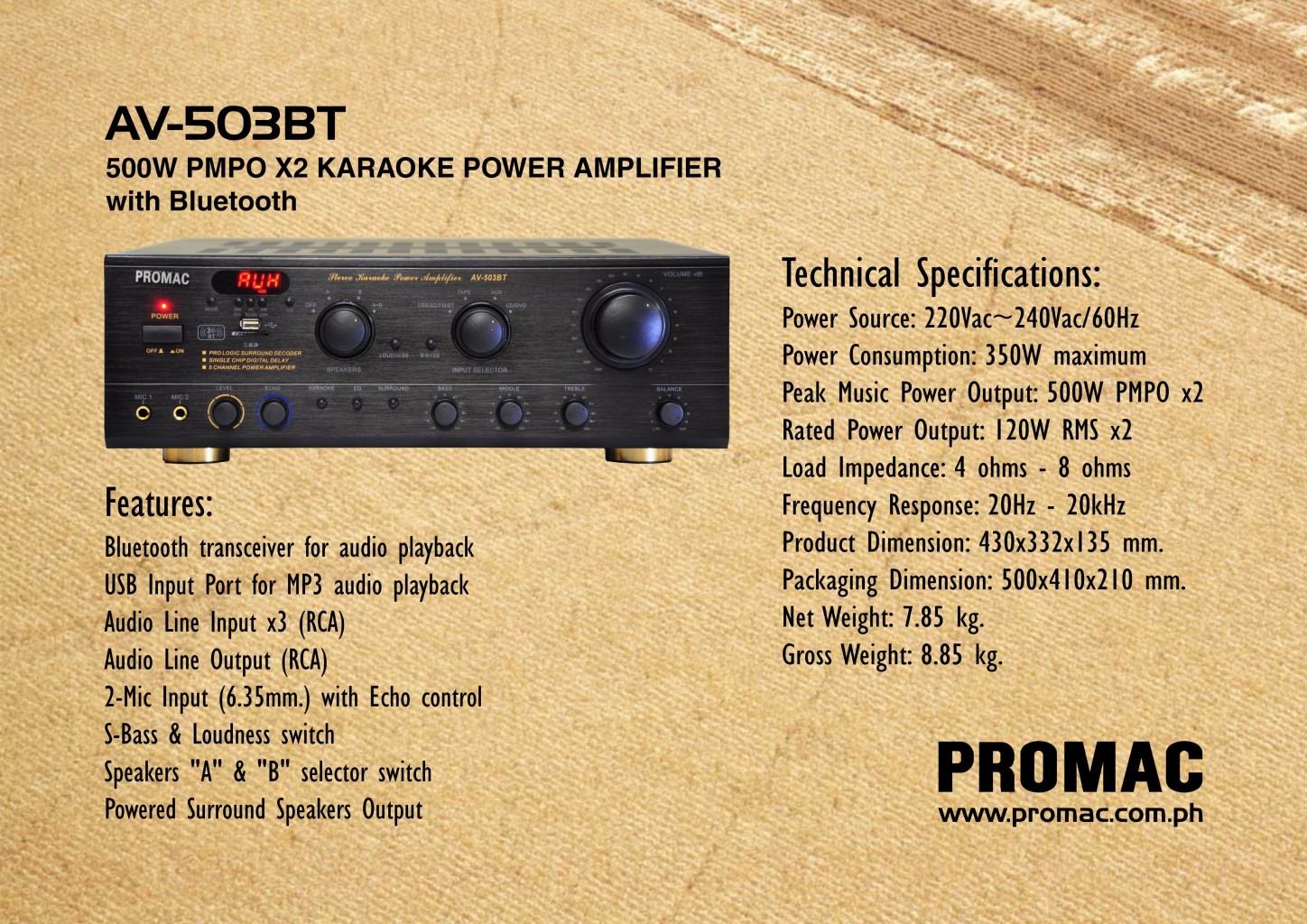 Promac 500W (x2) Karaoke Power Amplifier with Bluetooth and FM Radio ...