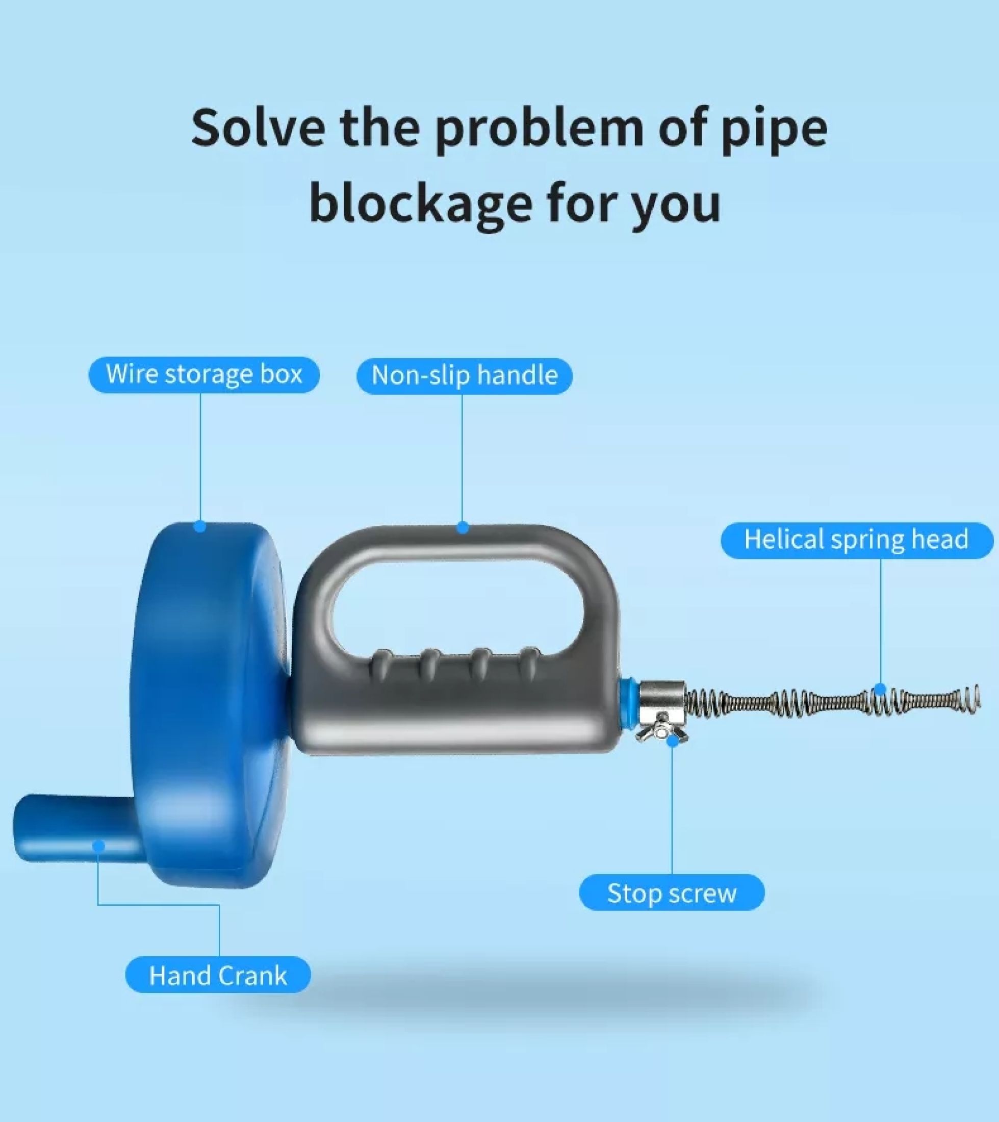 Hoba Drain Unblocker Tool Clog Flexible Auger Snake Rod SinkTub Sewer ...