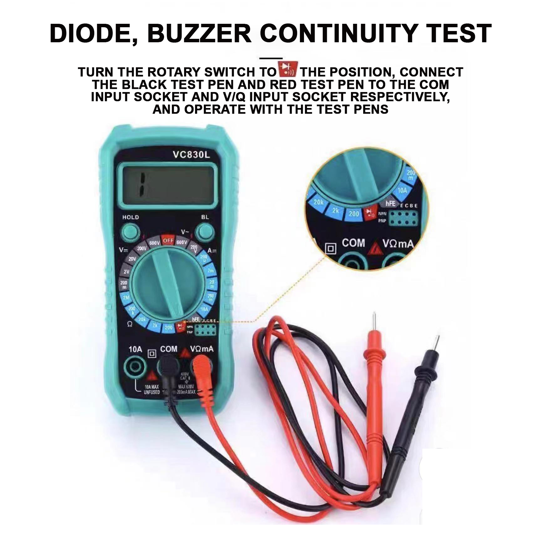 Digital Multimeter VC830L Digital Multifunction Multimeter AC & DC 10A ...