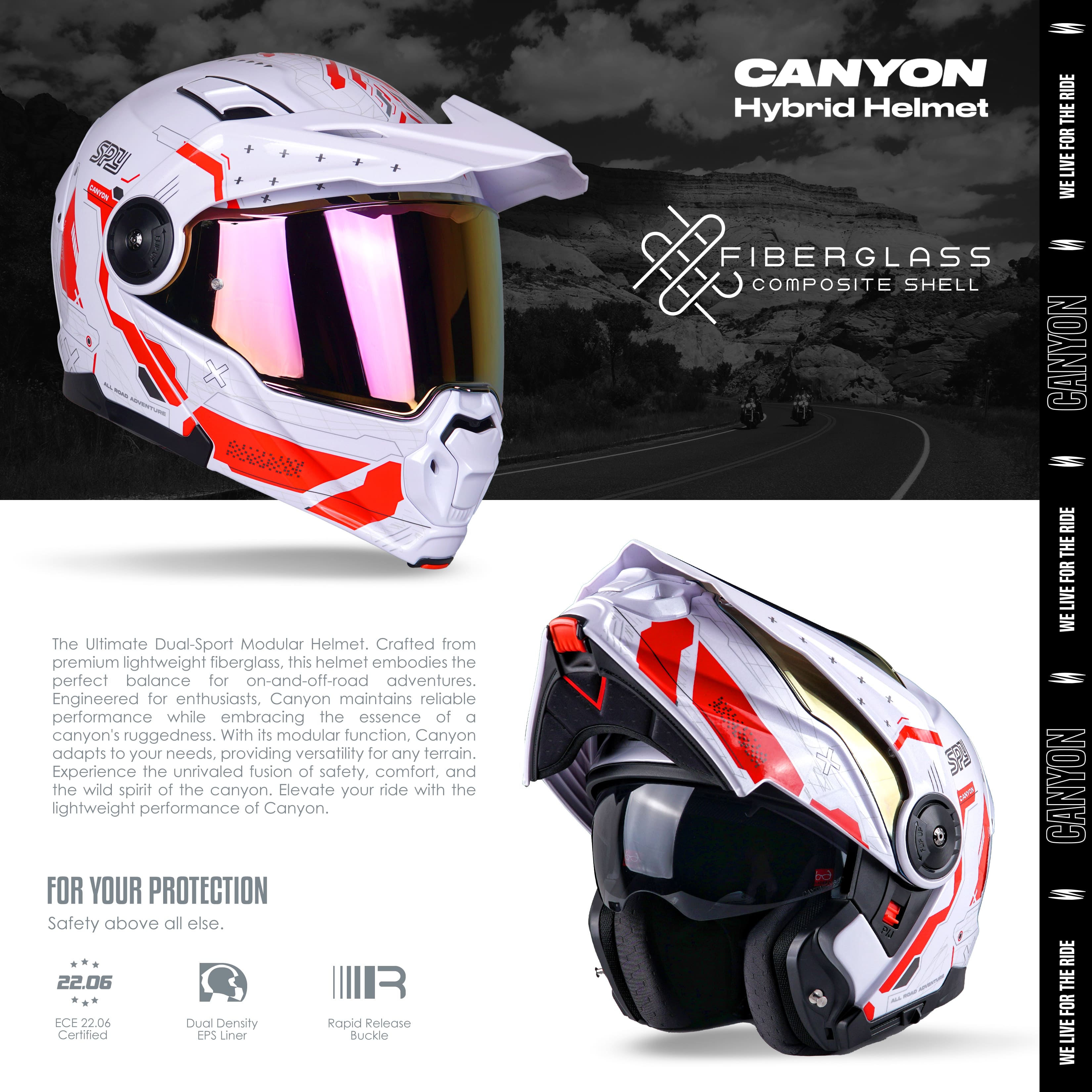 SPY Canyon GD S1 - Fiber Glass Modular Dual Visor Helmet (FREE Clear ...