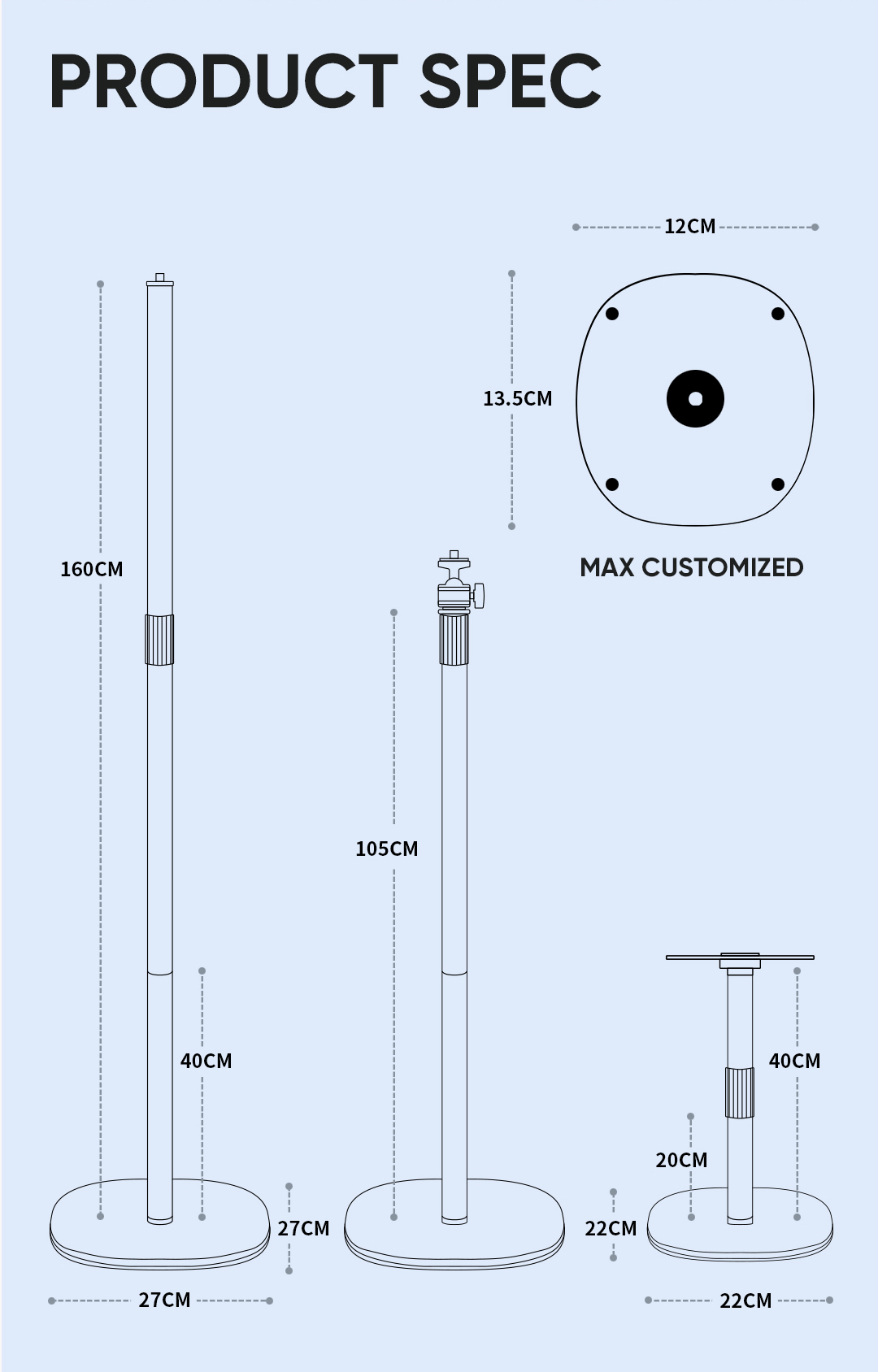 Eroc Projector Stand up to 160cm Adjustable & Foldable w/ Tray for Max ...