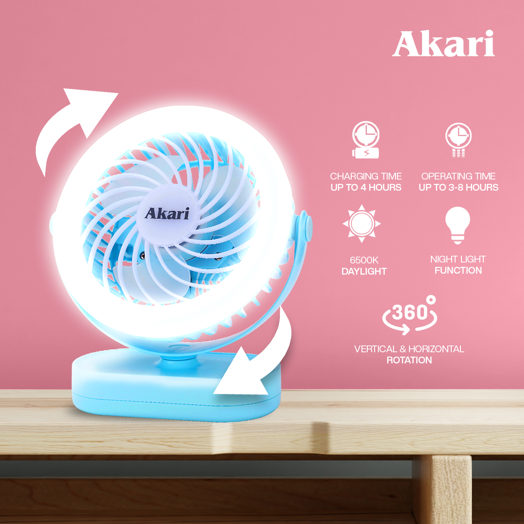 Akari 5" Rechargeable Fan w/ Ring Light (AJF-5024) | Shopee Philippines