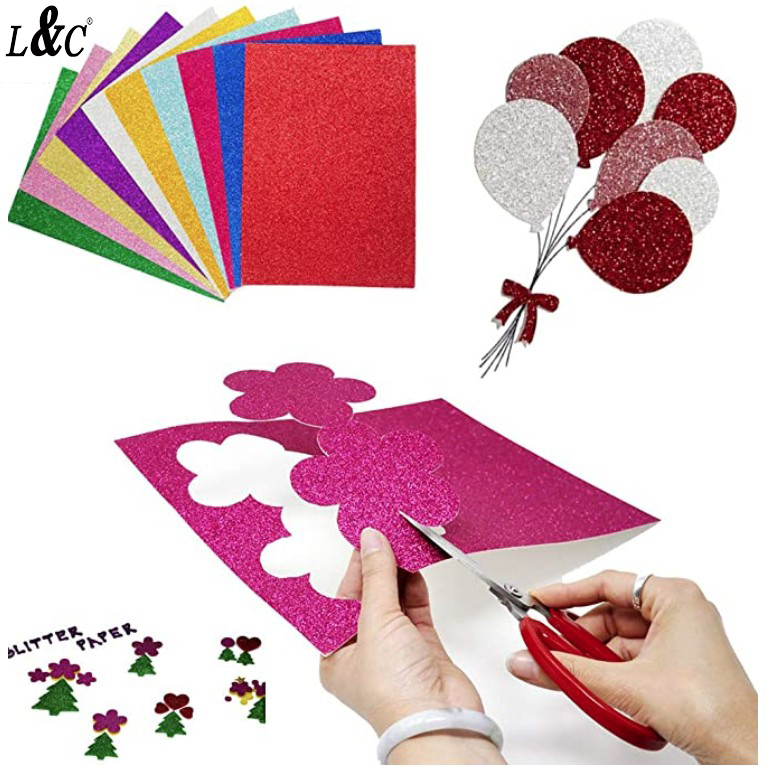 L&C 10pcs Glitter Board Paper Cardstocks Assorted Colors A4 size 250gsm ...