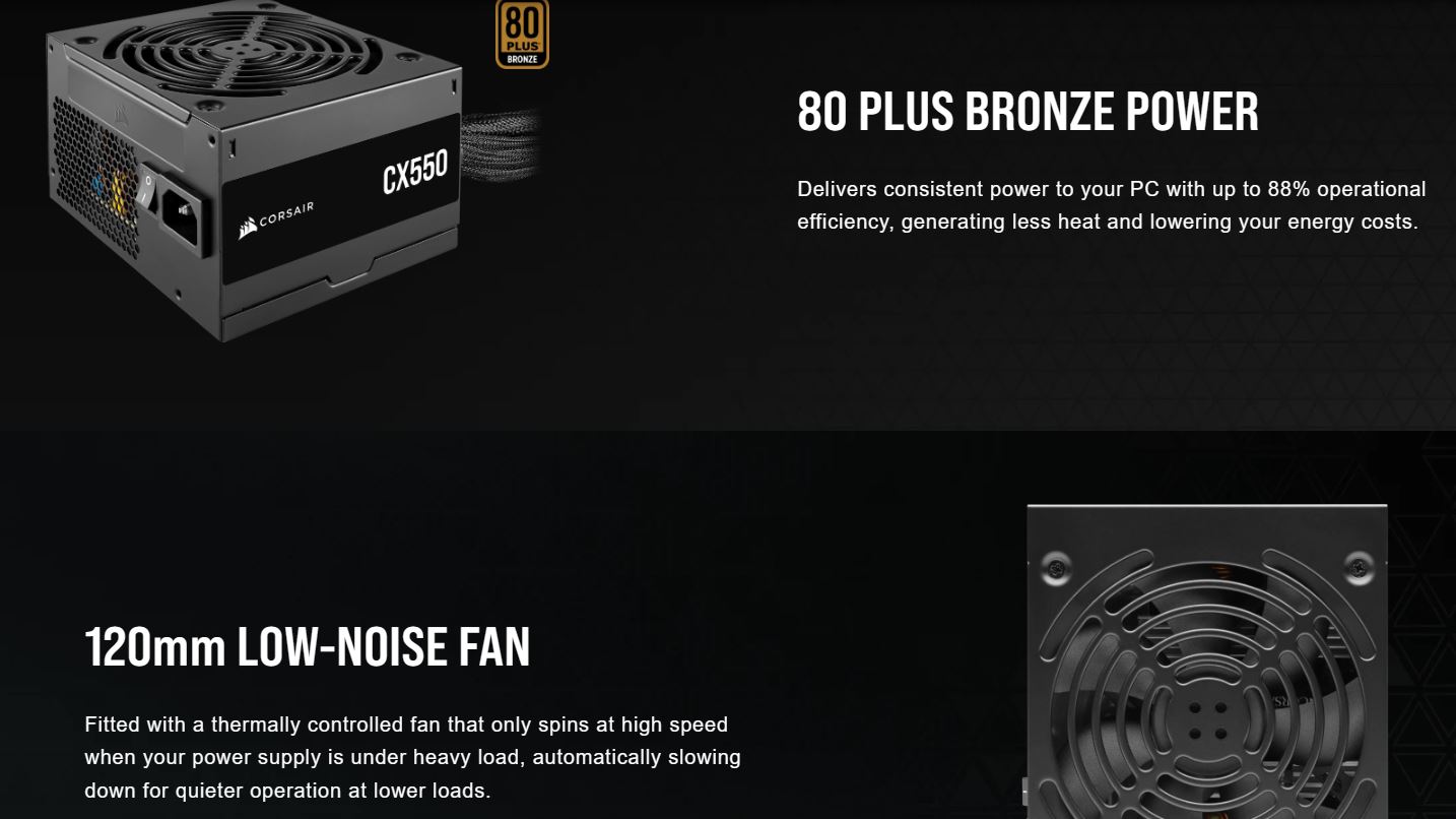 Corsair PSU 550 Watts Power Supply Unit 80+ Bronze Non-Modular CX550 ...