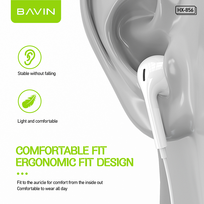 BAVIN HX856 Wired Earphone Hifi Sound W/ Controller & Mic for 3.5mm ...