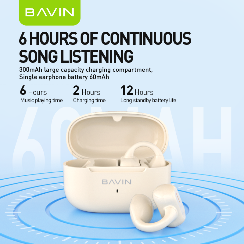 BAVIN BA63 Hi-Fi Open-Ear Smart Touch Wireless TWS Earbuds & AI Smart ...