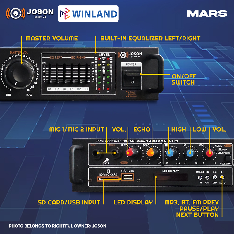 Joson by Winland MARS Amplifier 600W x 2 with Graphic Equalizer FM/USB ...