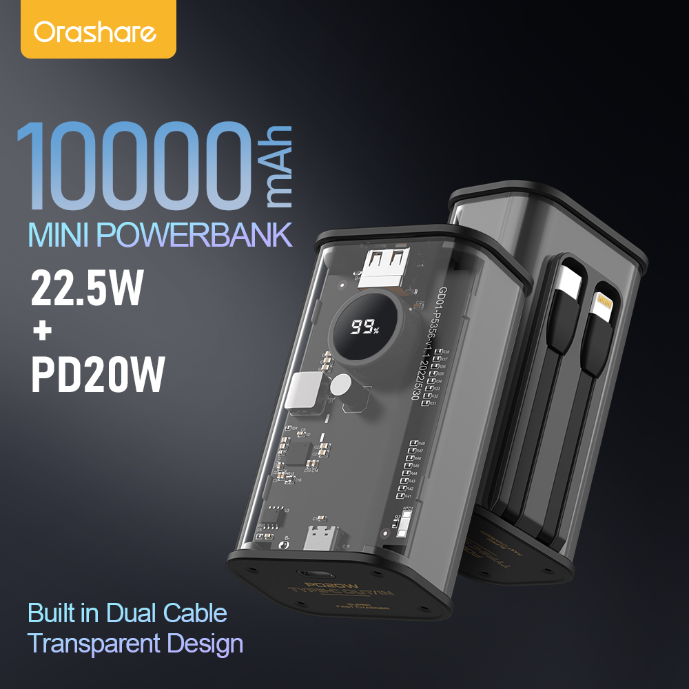 Orashare OT10CL Powerbank Built-in Cable 10000mAh Digital Display ...