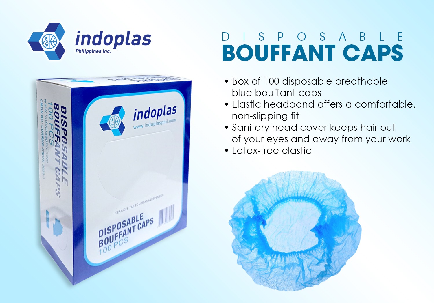 Indoplas Disposable Bouffant Caps Caterpillar Type Box of 100 | Shopee ...