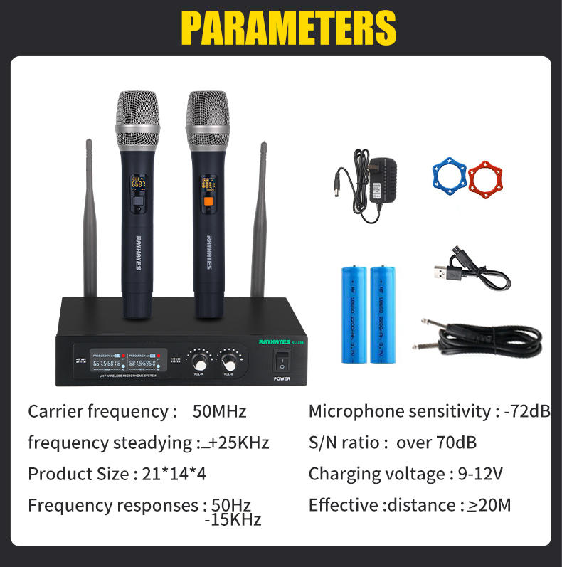RAYHAYES Professional Wireless Microphone Rechargeable Dynamic ...