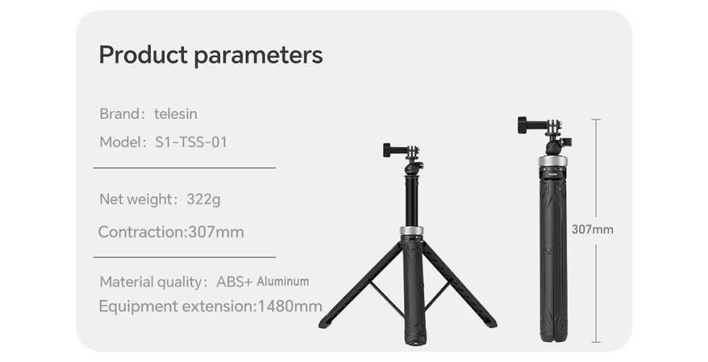 TELESIN Panoramic Extendable Monopod Stick w/ Tripod GoPro Hero, DJI ...