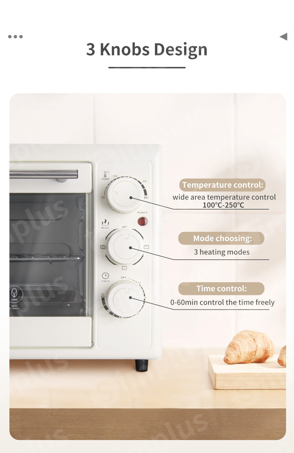 Simplus 30L Large Capacity Electric Oven 3 Knobs Design Bread Baking ...