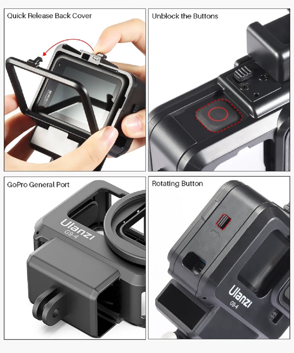 ULANZI G9-4 Protective Expansion Housing Vlog Frame Cage for GoPro Hero 12, 11, 10, 9 Action ...