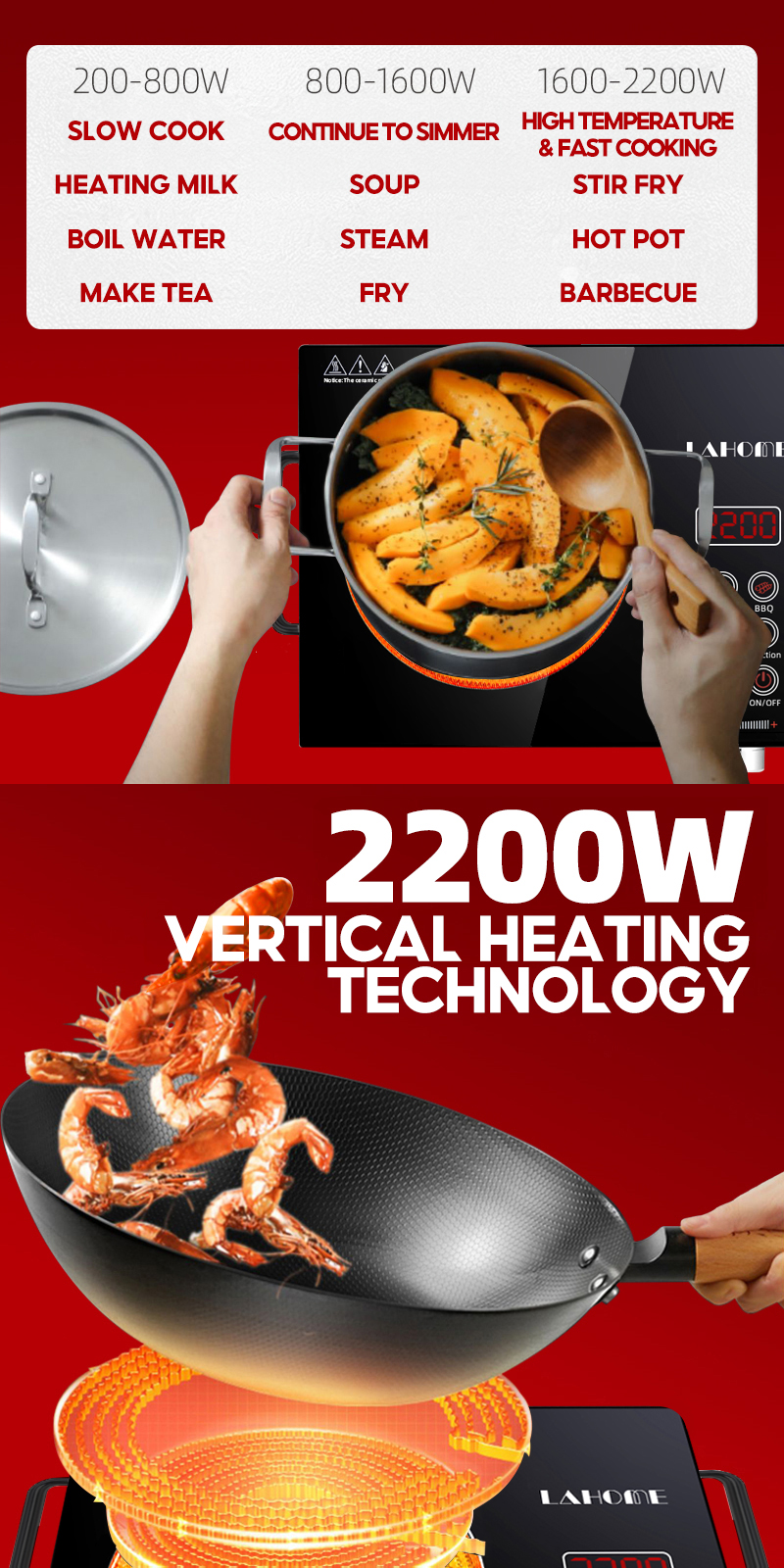 LAHOME Electric Ceramic Infrared Stove Touch Sreen Induction Cooker ...