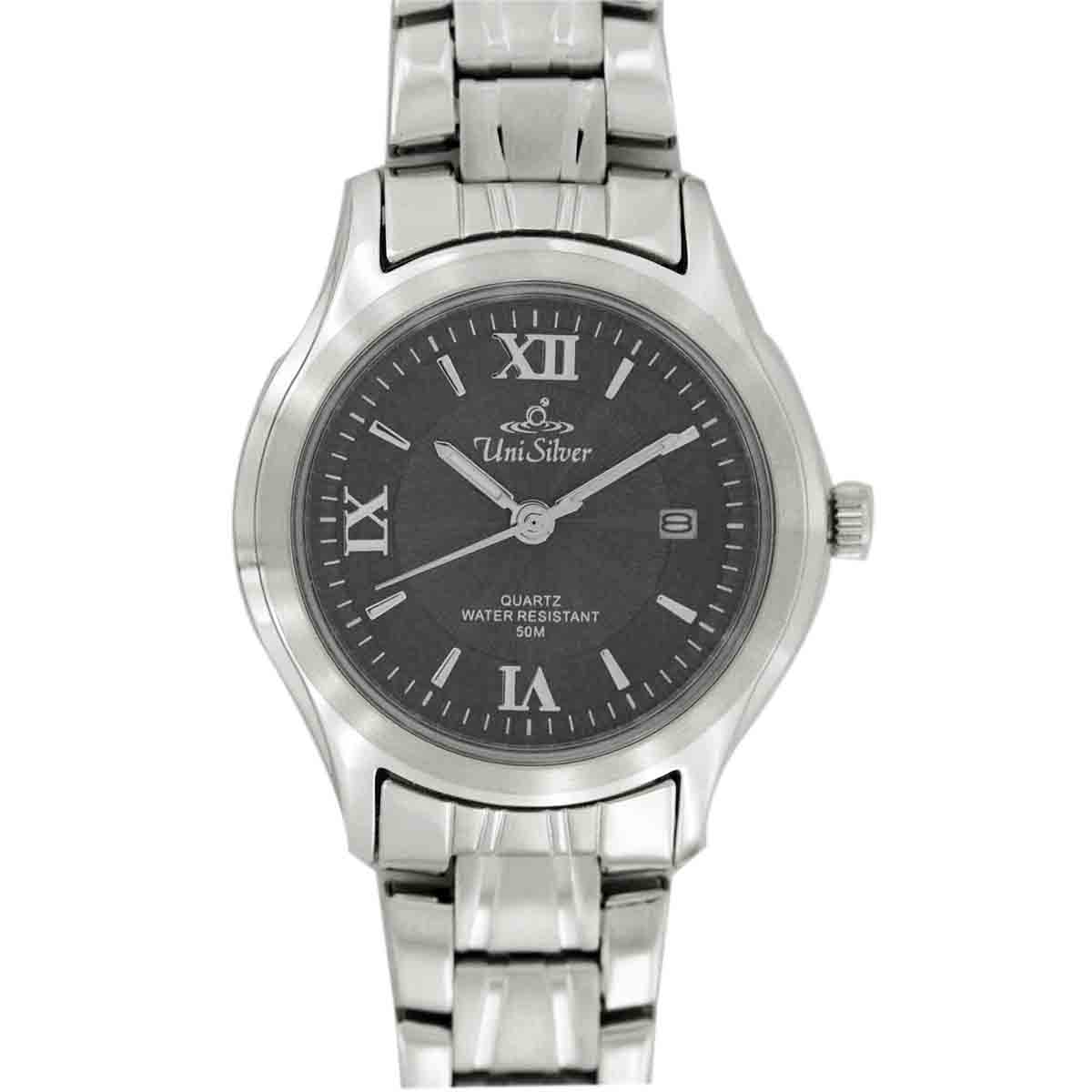 UniSilver TIME Women's Silver / Black Analog with Date window Stainless ...