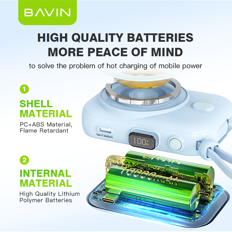 BAVIN PC1085 10000mAh 20W Mini Powerbank Fast Charging Wireless Built ...