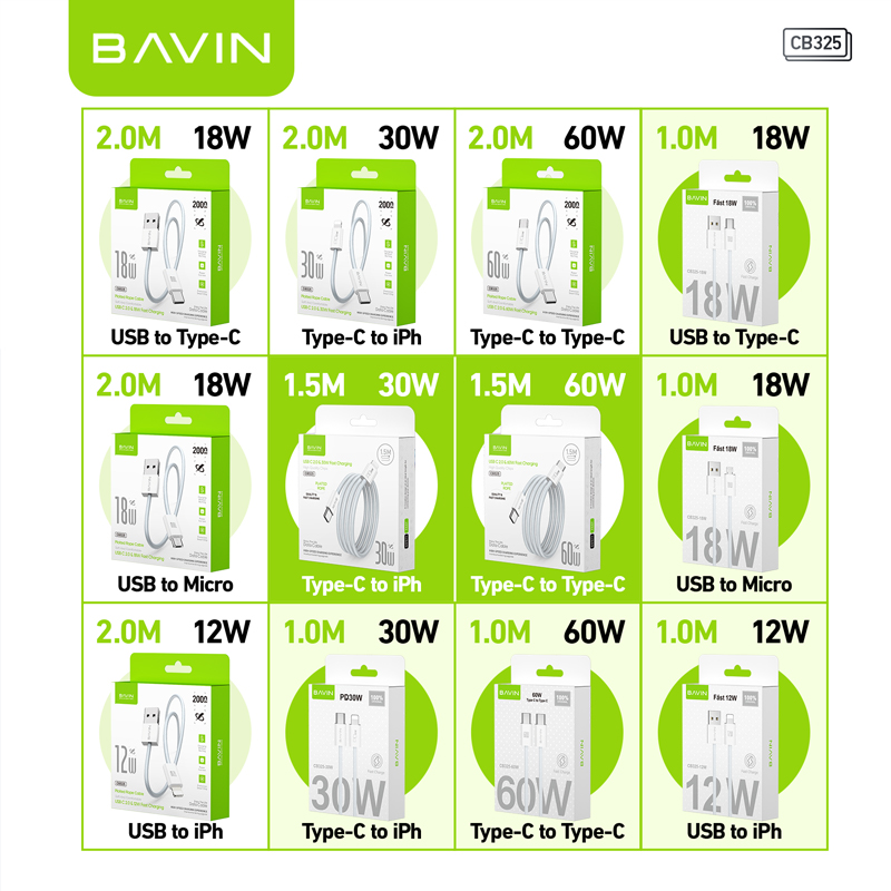 BAVIN CB325 60W USB C Cable Type C Data Cord PD Fast Charging For iPh 16 Series & Laptop ...