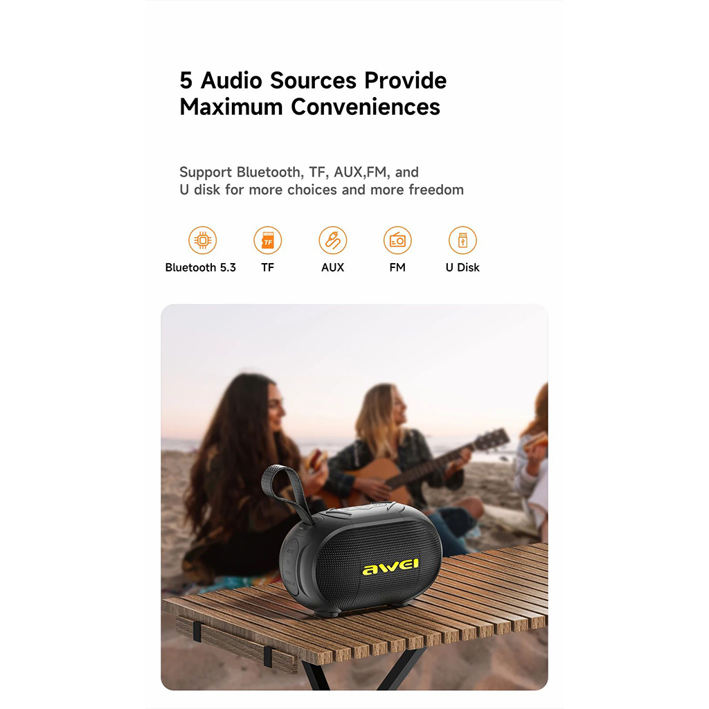 Awei KA1 TWS Bluetooth Portable Speaker Wireless Outdoor RGB Lights Supports FM Radio/AUX/TF/USB ...