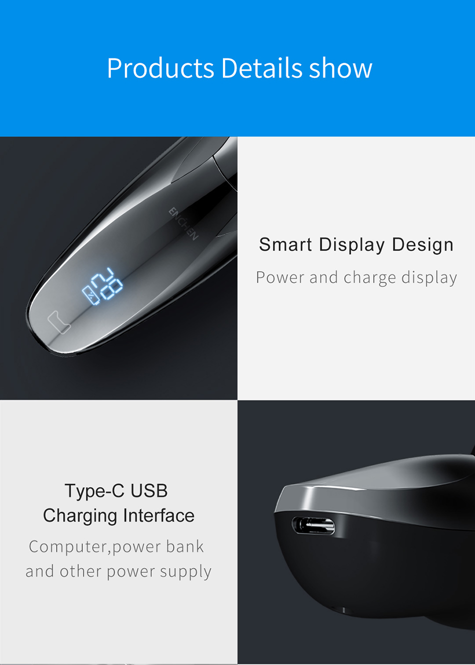 ENCHEN Waterproof Electric Shaver BlackStone3 Smart Travel Lock 3D ...