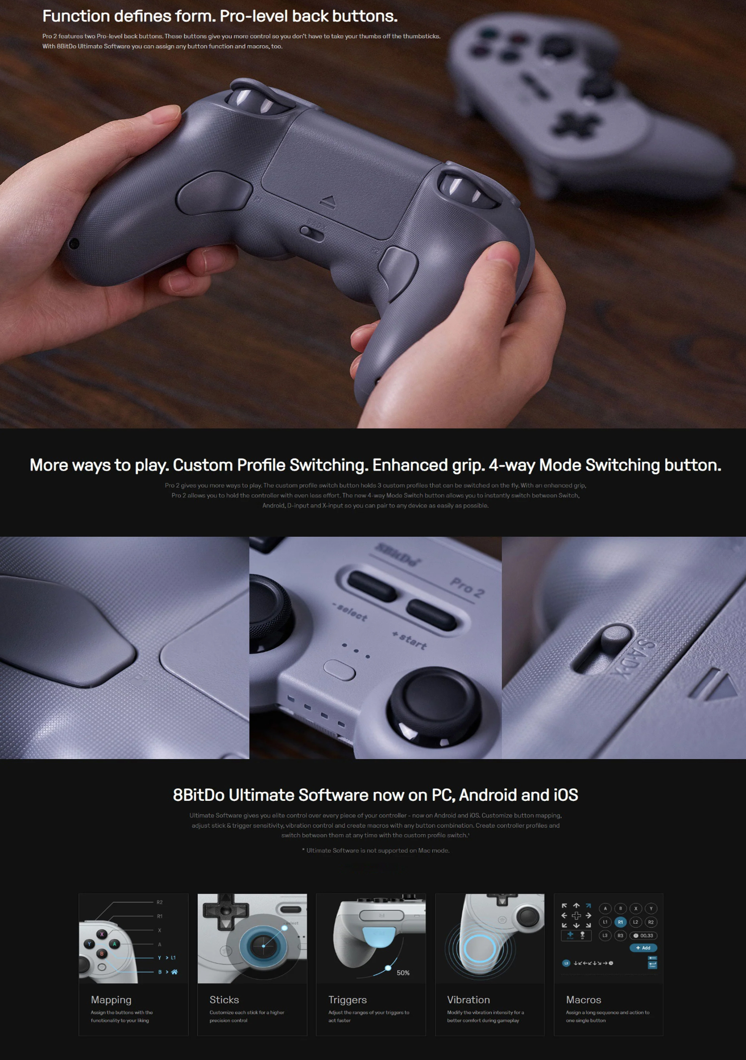 8bitdo Pro 2 Bluetooth Gamepad Hall Edition (Switch/Windows/Apple/MacOS ...