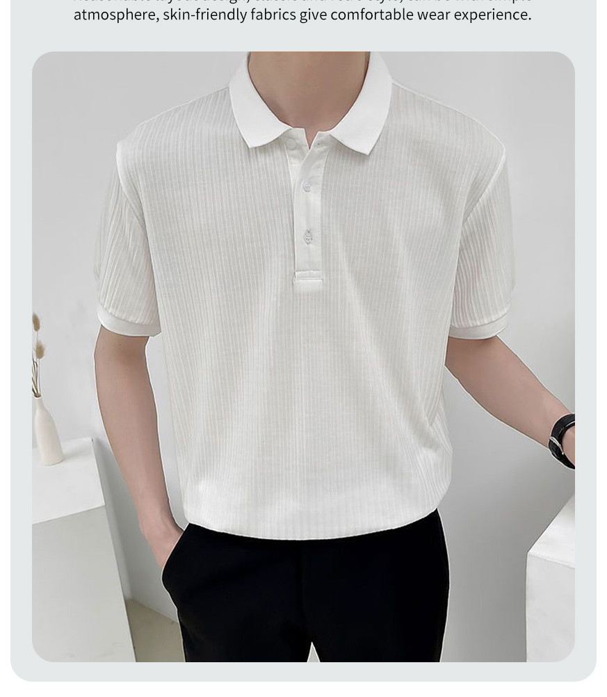 BU Korean Striped Texture Short Sleeve Polo Shirt For Men(add one size ...