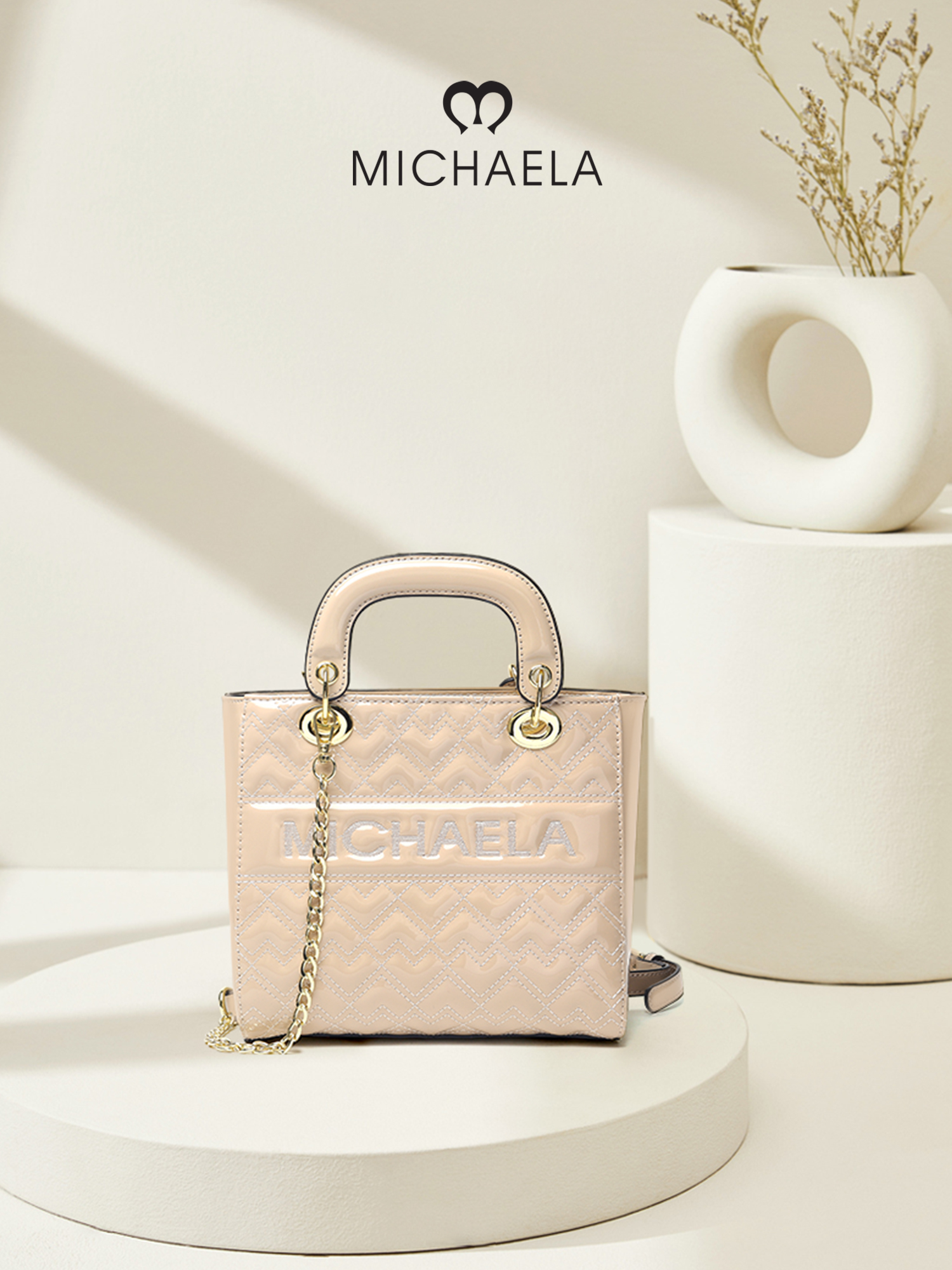 MICHAELA Glossy Bucket Bag Korean Heart Quilted Crossbody Top Handle ...