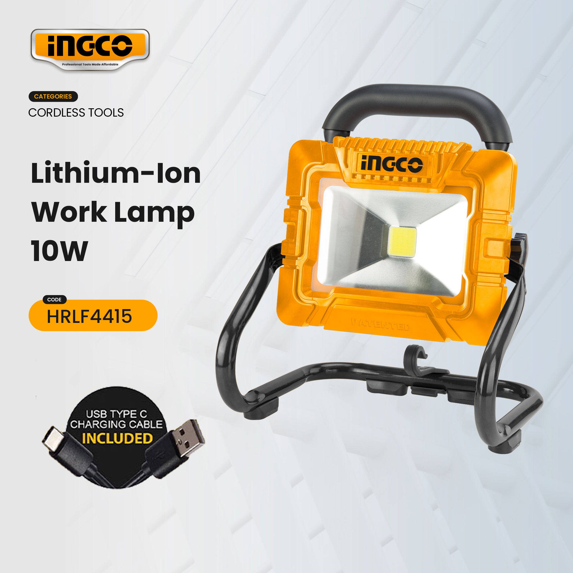 Ingco 10W Lithium-Ion Wireless Cordless LED Work Lamp HRLF4415 ICPT ...