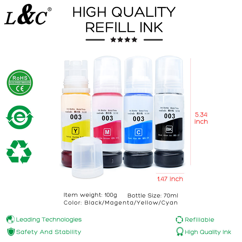 L&C Ink 003 Inkjet Printer Refill Dye Ink Compatible L3110 L3150 L3116 ...