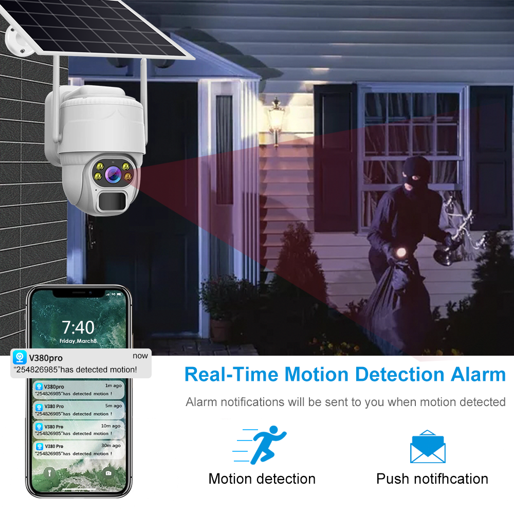 V380 VC20 3MP Solar-Powered 8W Solar Panel Outdoor CCTV Camera IP66 ...