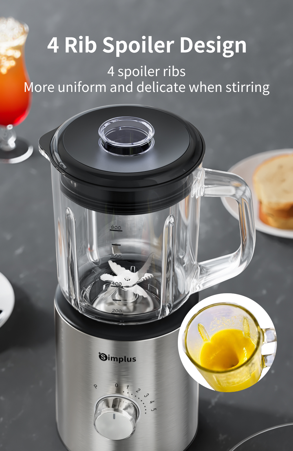 Simplus Smoothie Blender Juicer 5-Speed + Pulsing Option Blender for ...