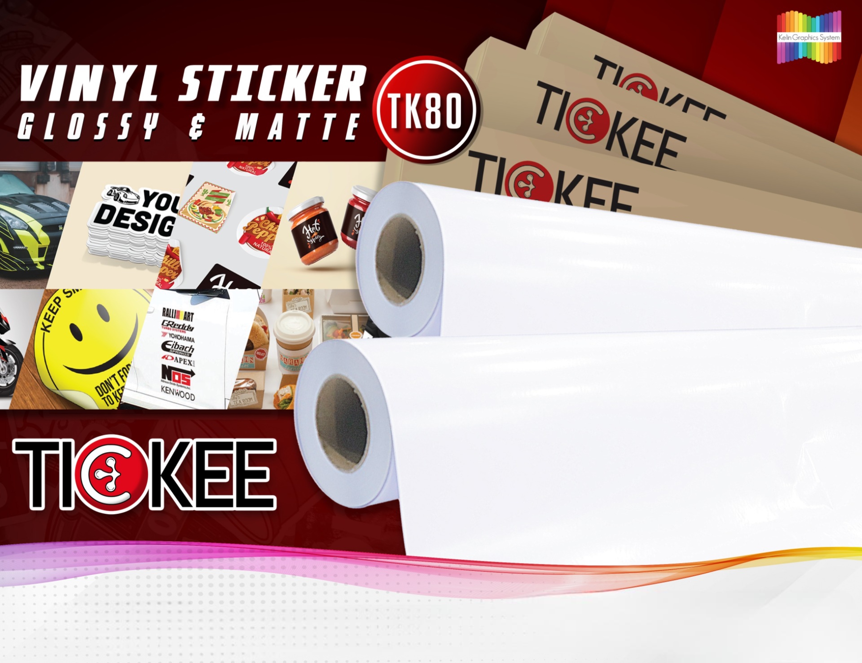 KGS TICKEE TK80 Waterproof Vinyl Sticker Glossy 164ft x 3.5ft for ...