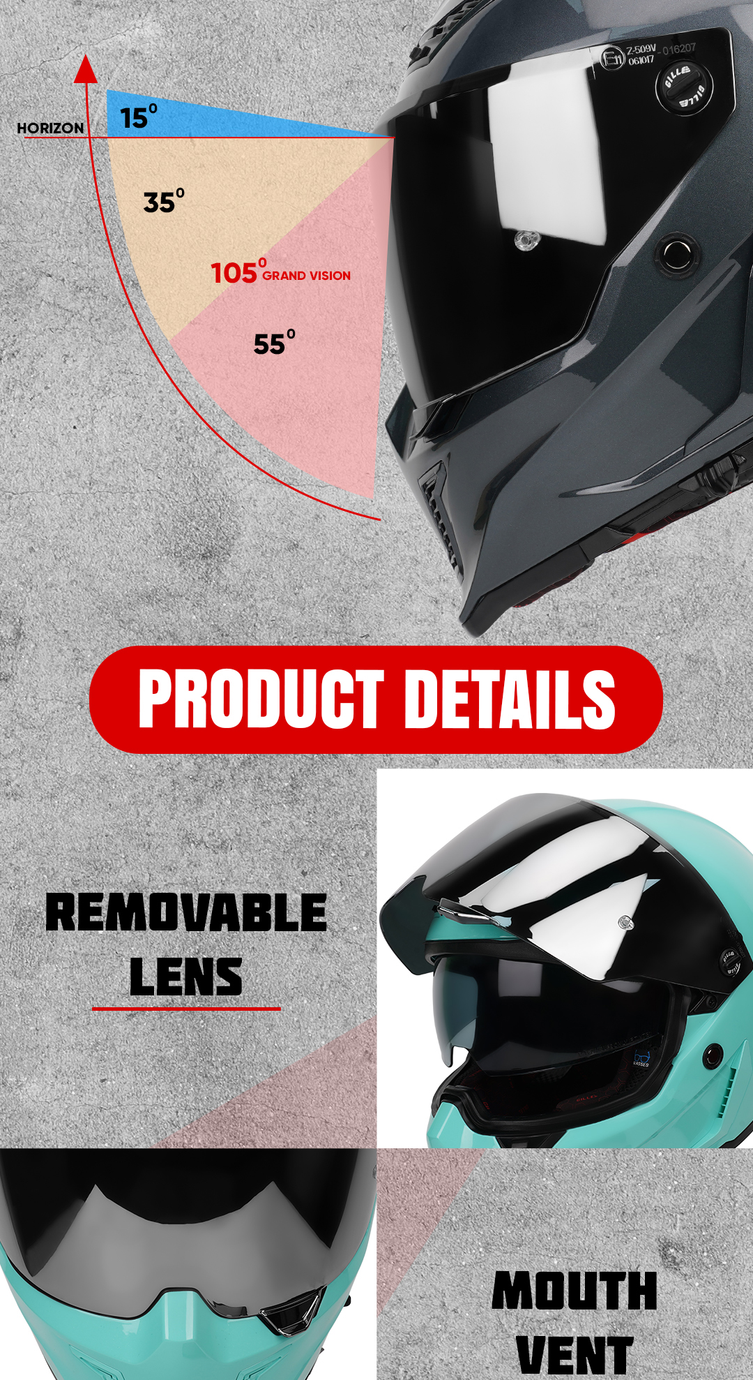 GILLE ASTRAL Plain Color Motorcycle Helmet Full Face Dual Visor With ...