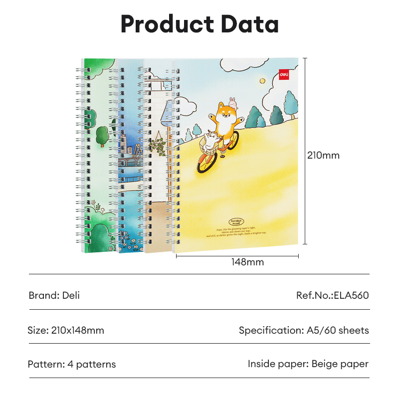 Deli A5 Spiral Notebooks 60Sheets Student Writing Book School Supplies ...