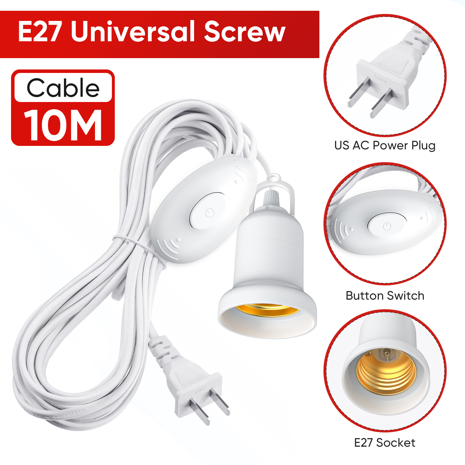 Mitsushi Lamp Bulb Holder With Switch E27 LED Light Bulb Extension ...