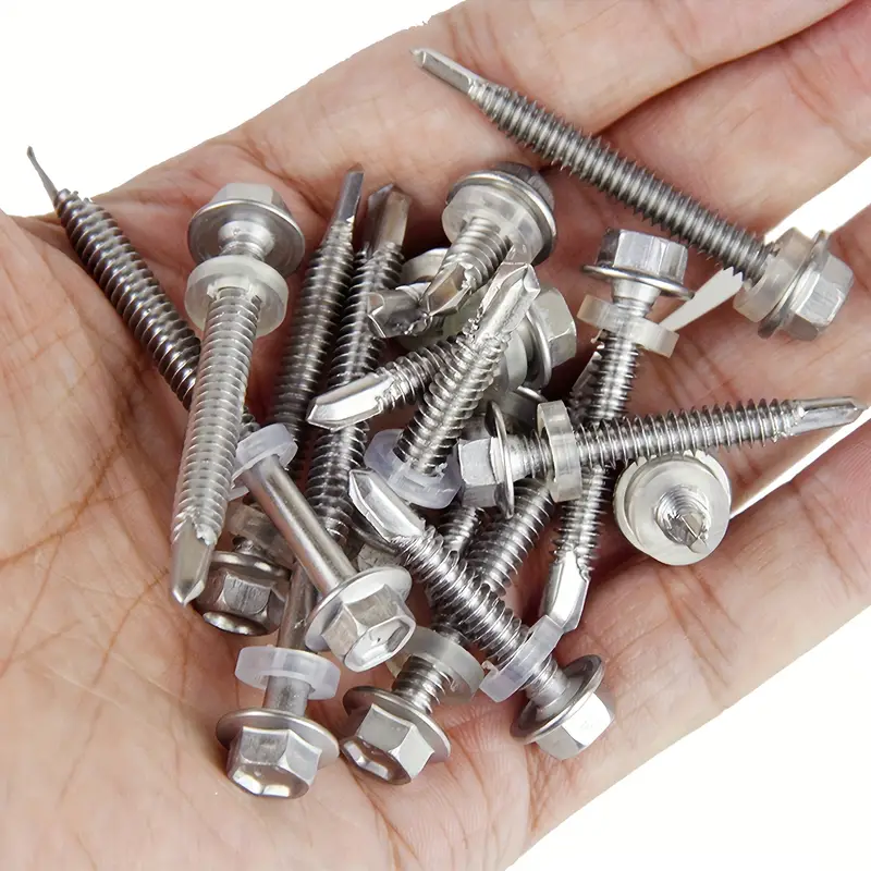 100Pcs 410 Stainless Steel Self-Drilling TEK Screws, #12 Hex Head Self ...