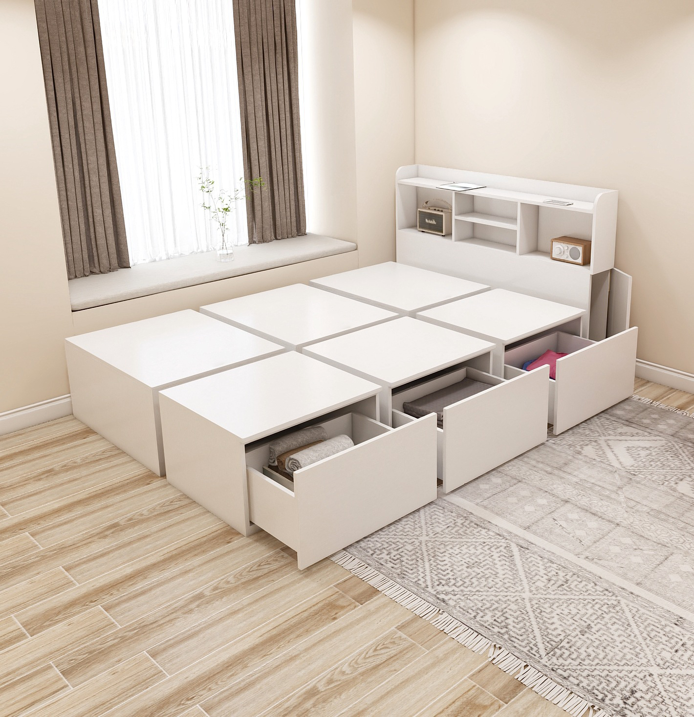 Simple wooden bed double bed Combination bed splicing bed tatami bed 1 ...