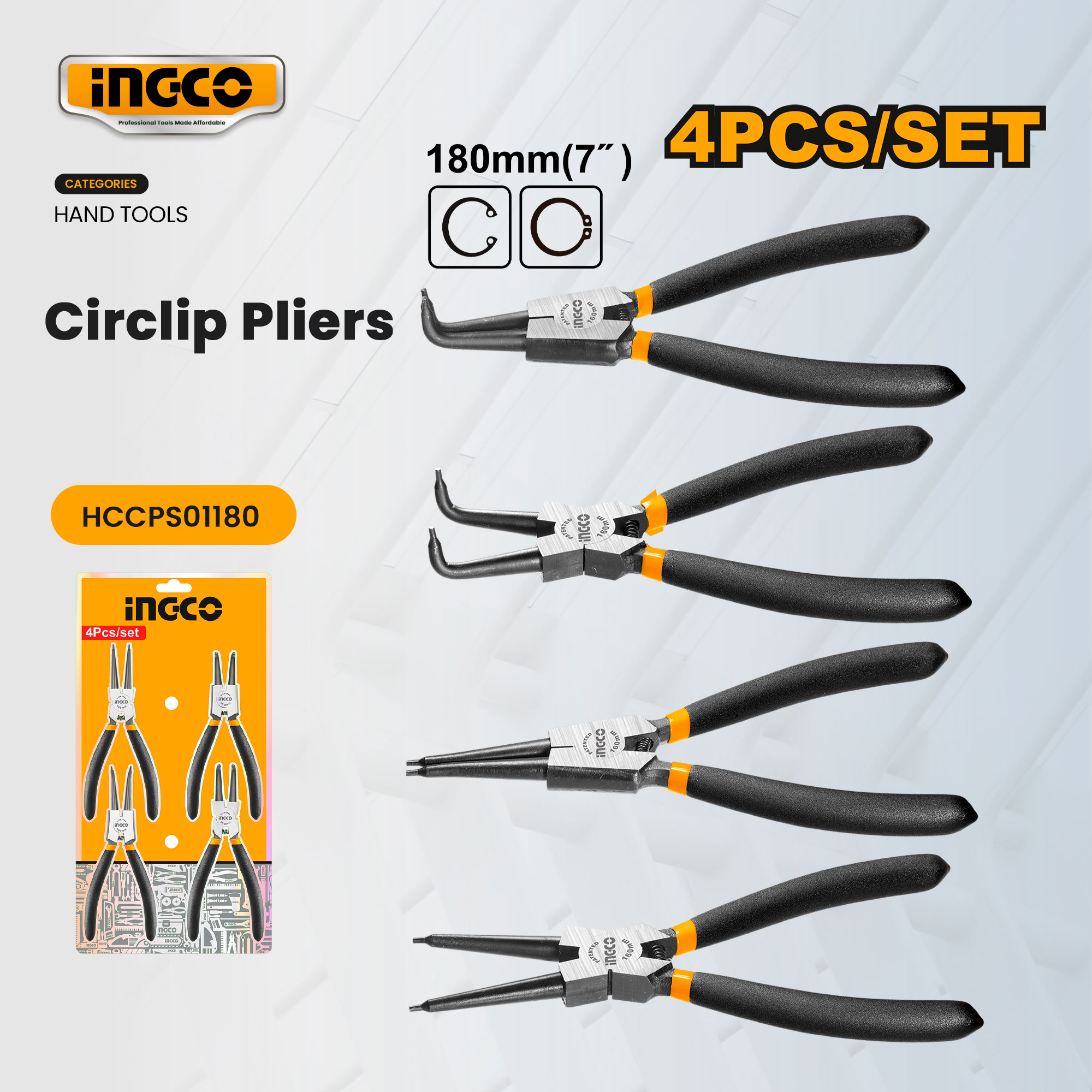 Ingco HCCPS01180 7" Circlip Pliers 4PCS/SET, Carbon Steel _H | Shopee ...