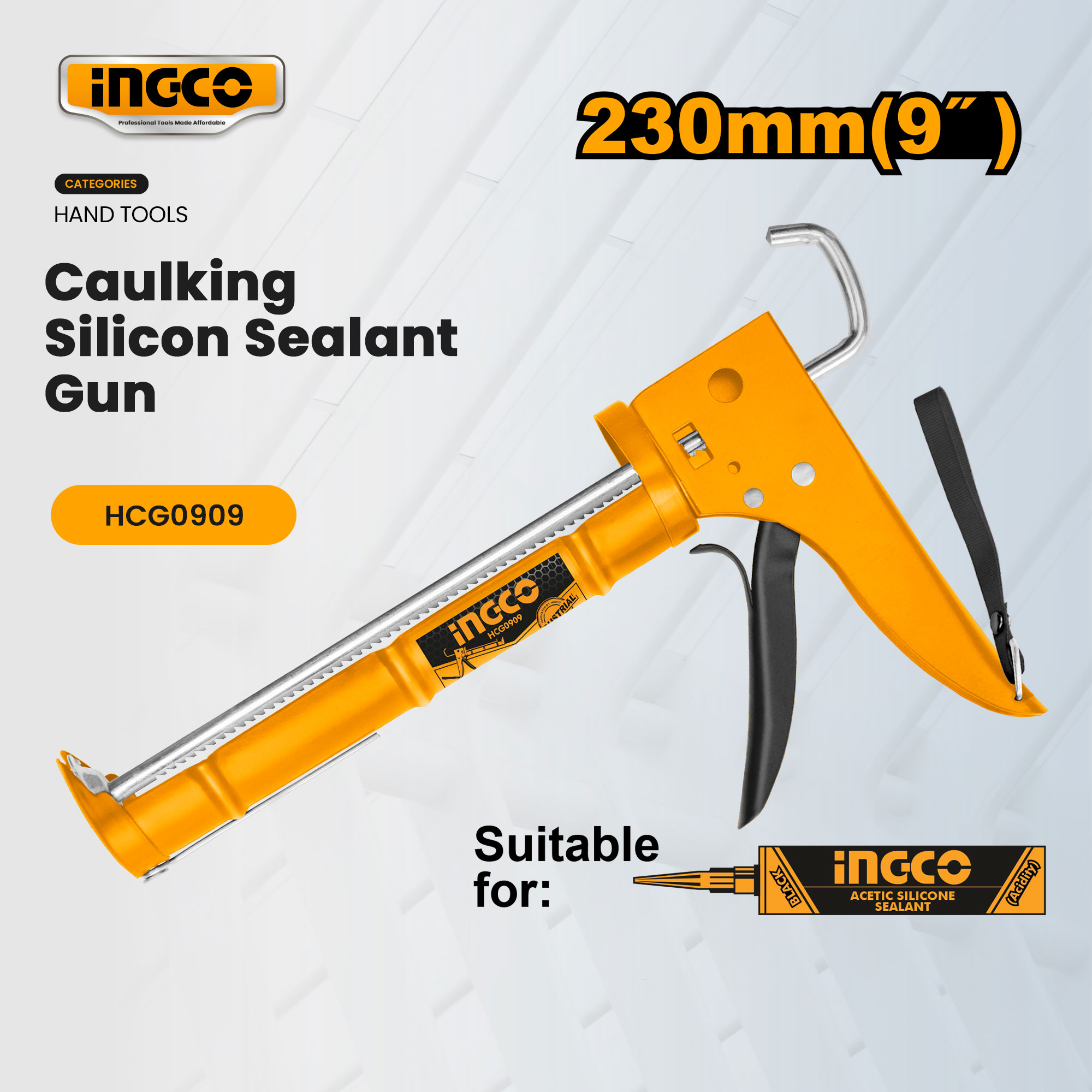 Ingco 9" Inch Ø55mm Caulking Silicon Sealant Gun HCG0909 IHT | Shopee ...