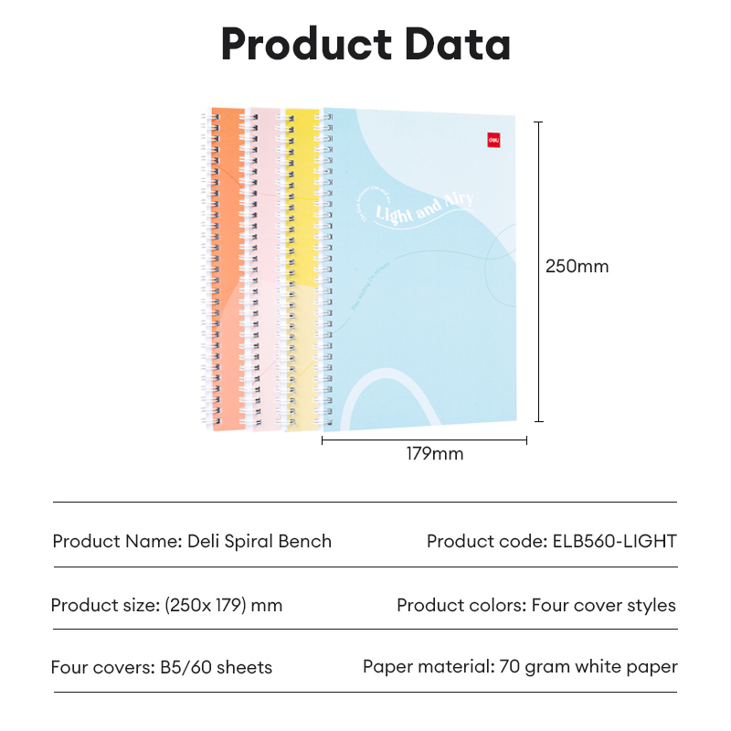 Deli 5PCS B5 Notebook 60Sheets Big Spiral Book Student Stationery ...