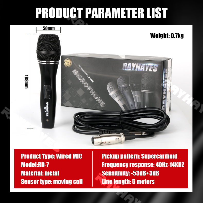 RAYHAYES Dynamic Wired Microphone Original For Karaoke Speaker Handheld ...