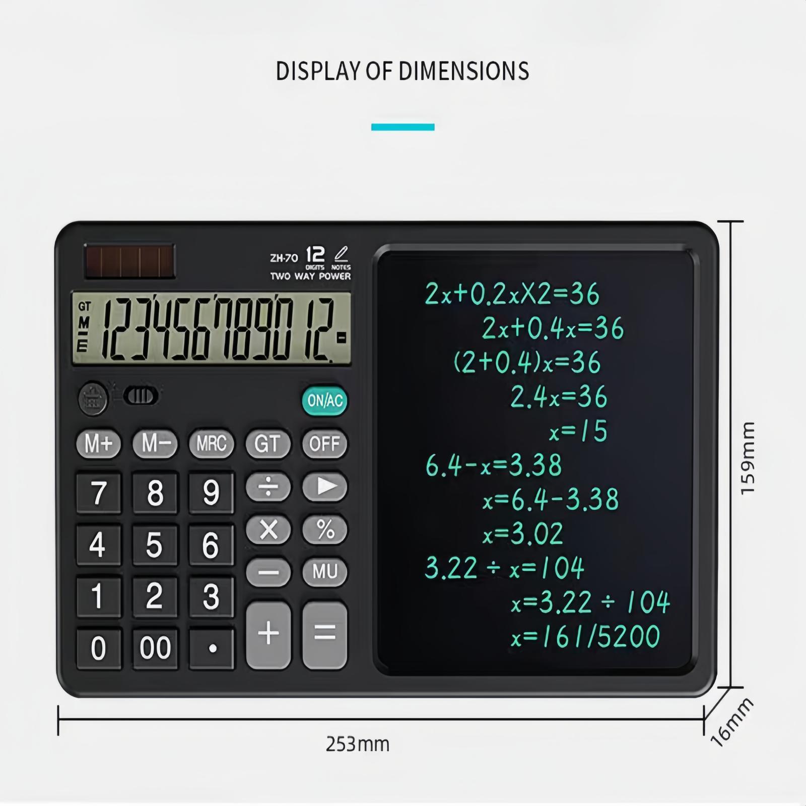 multifunctional 12-digit LCD calculator with handwriting board, solar ...