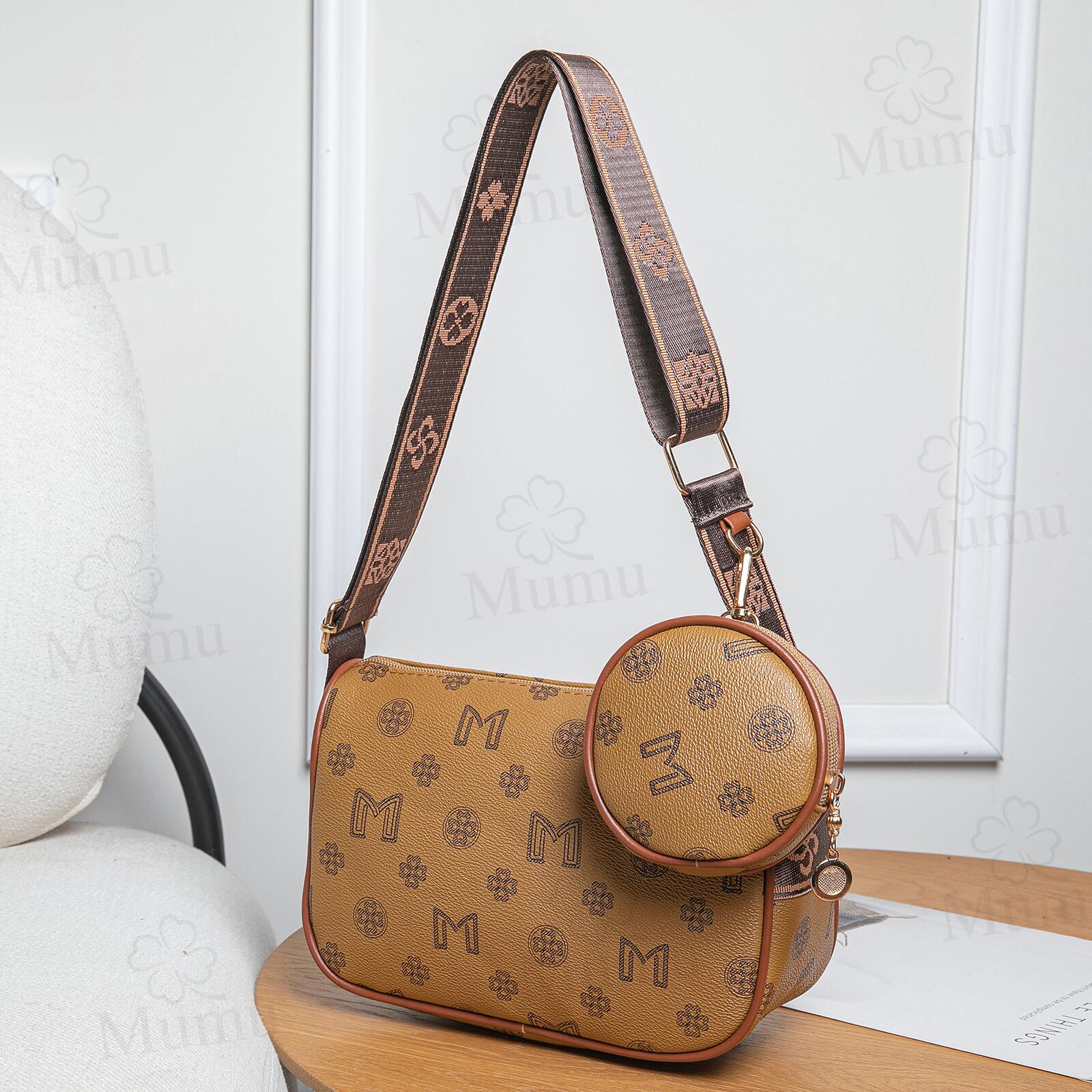 Mumu 5002 Retro Leather 2in1 Women Sling Bag Monogram Pattem PU Leather ...