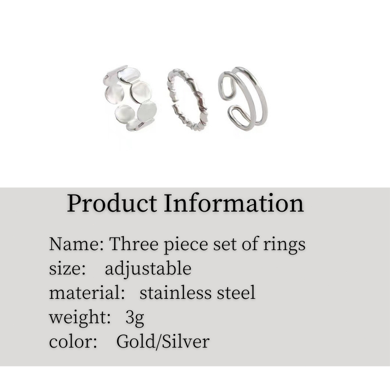 Original Design Titanium Steel Hip-Hop Ring three-piece Set Silver ...