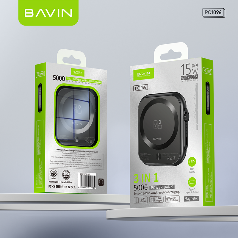 BAVIN PC1096 5000mAh 3 in 1 Magnetic Wireless for Powerbank/Smart Watch ...