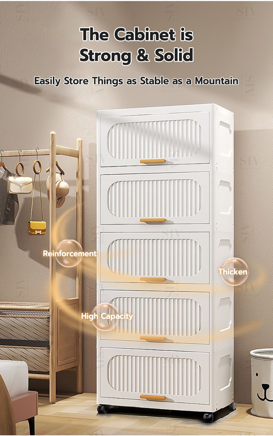 SIV 32-70cm Foldable Storage Cabinet With Flip Door Plastic Storage Box ...